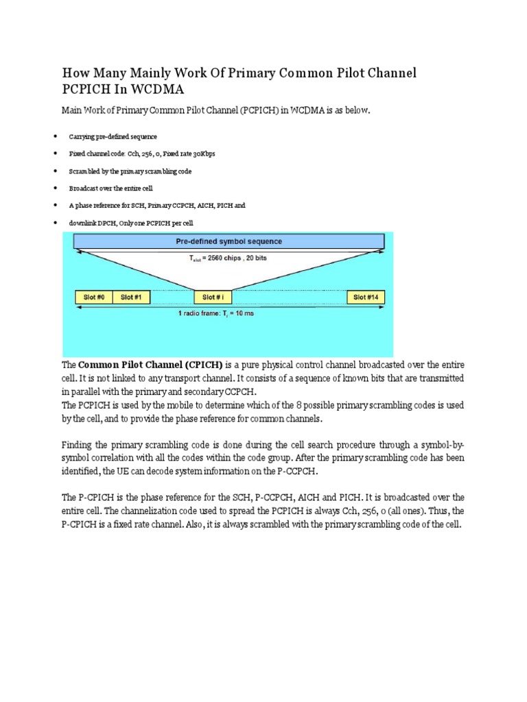 How Many Mainly Work of Primary Common Pilot Channel PCPICH in WCDMA | PDF