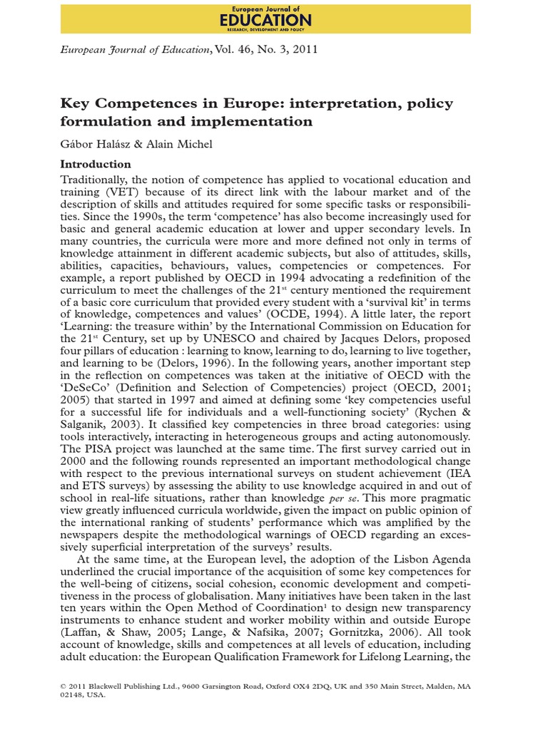 Key Competencies in Europe | PDF | Curriculum | Competence (Human ...