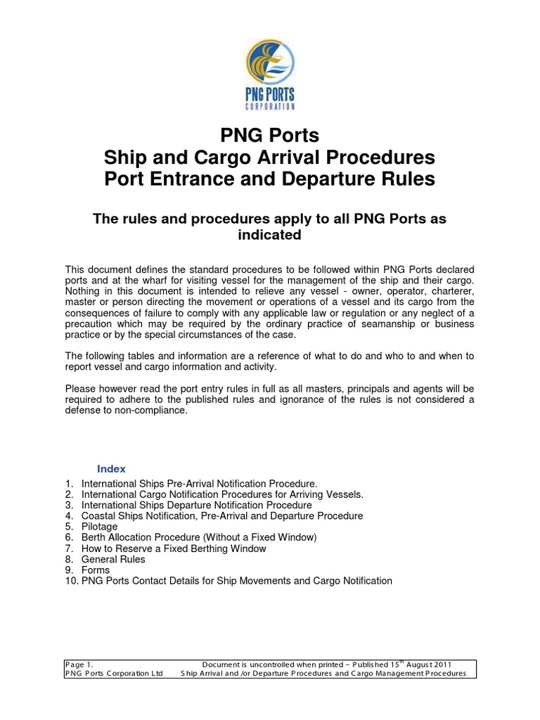 PNG Ports Ship Arrival Procedures | PDF | Maritime Pilot | Water Transport