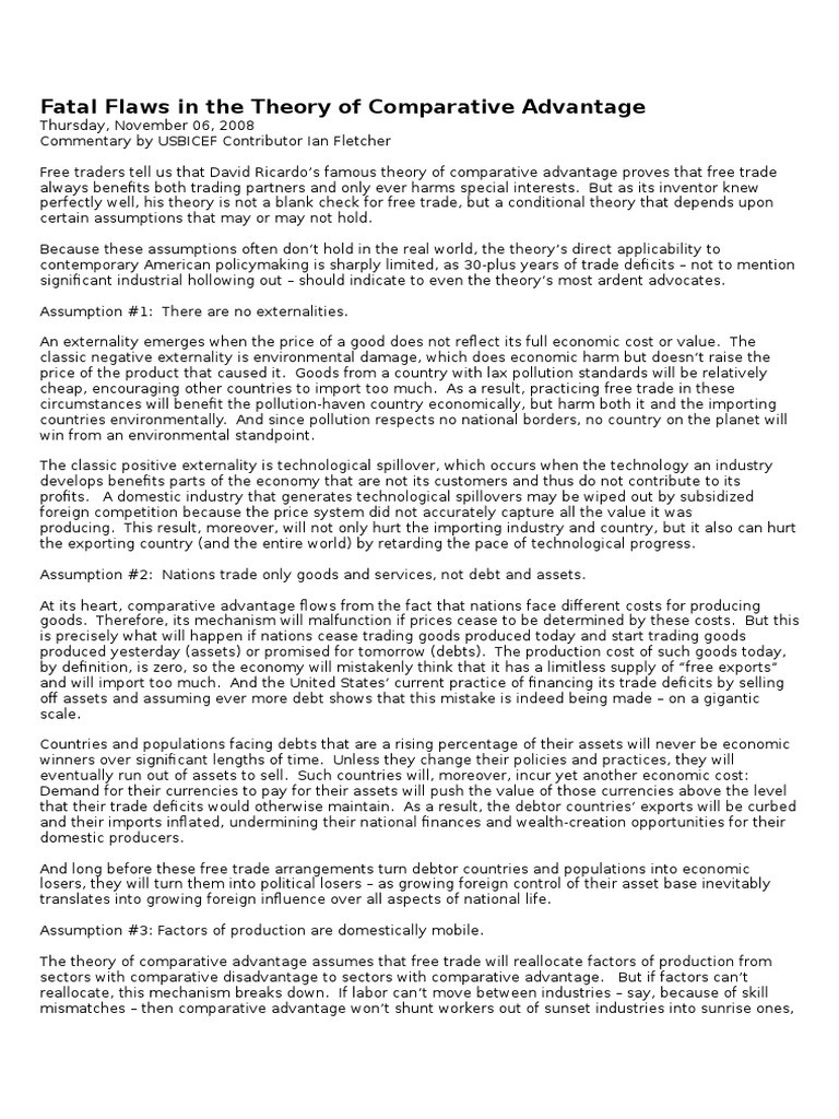 Fatal Flaws in The Theory of Comparative Advantage | PDF | Comparative ...