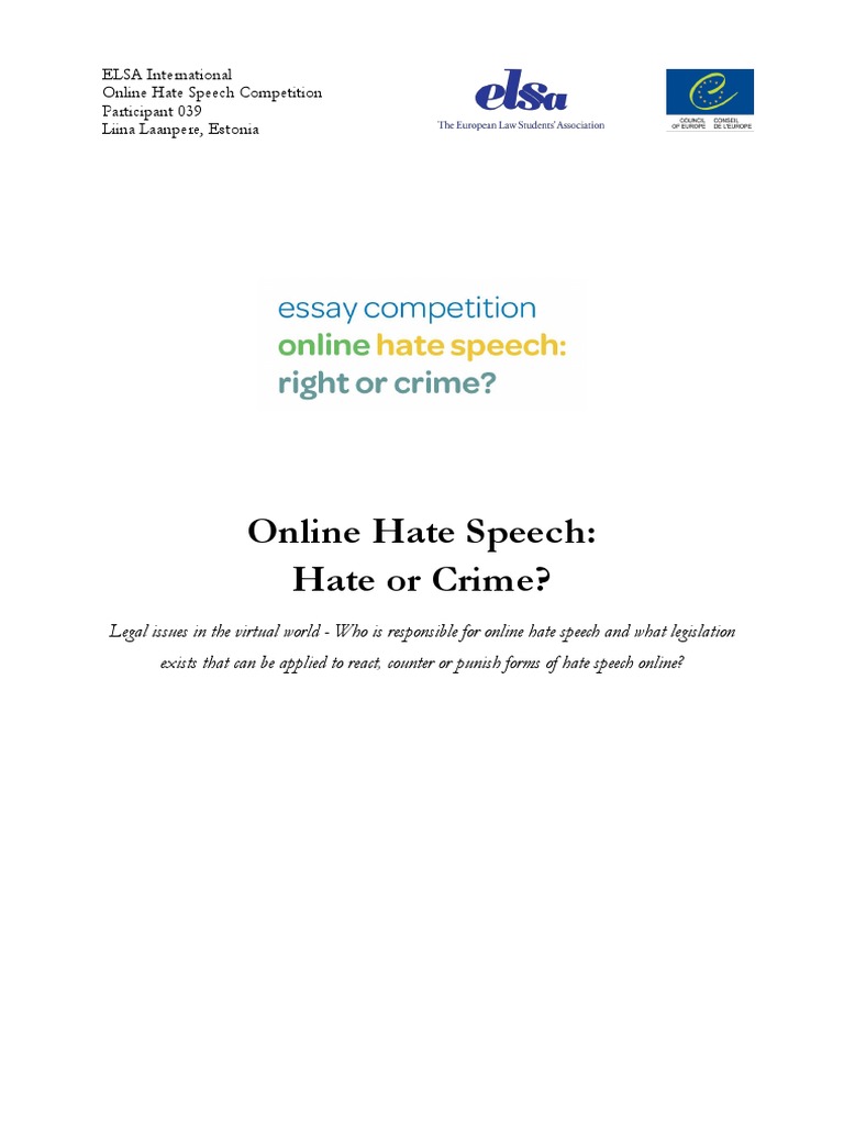 Online Hate Speech Essay Competition Runner Up | PDF | Hate Speech | Hatred