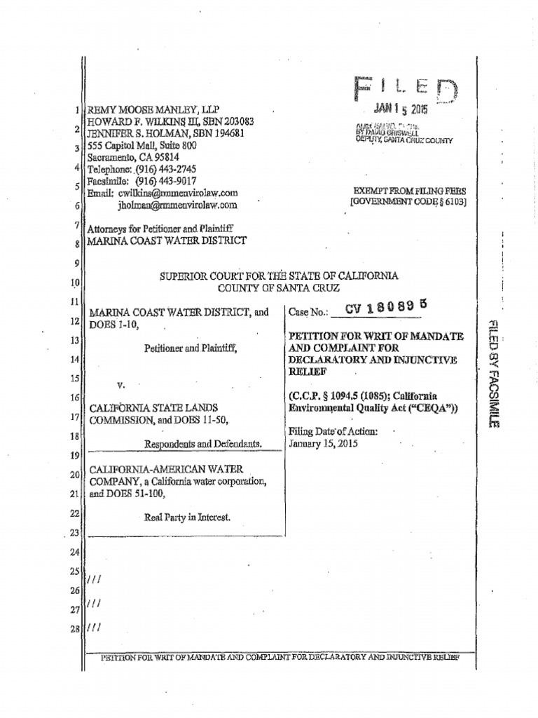 Petition for Writ of Mandate and Complaint for Declaratory and ...