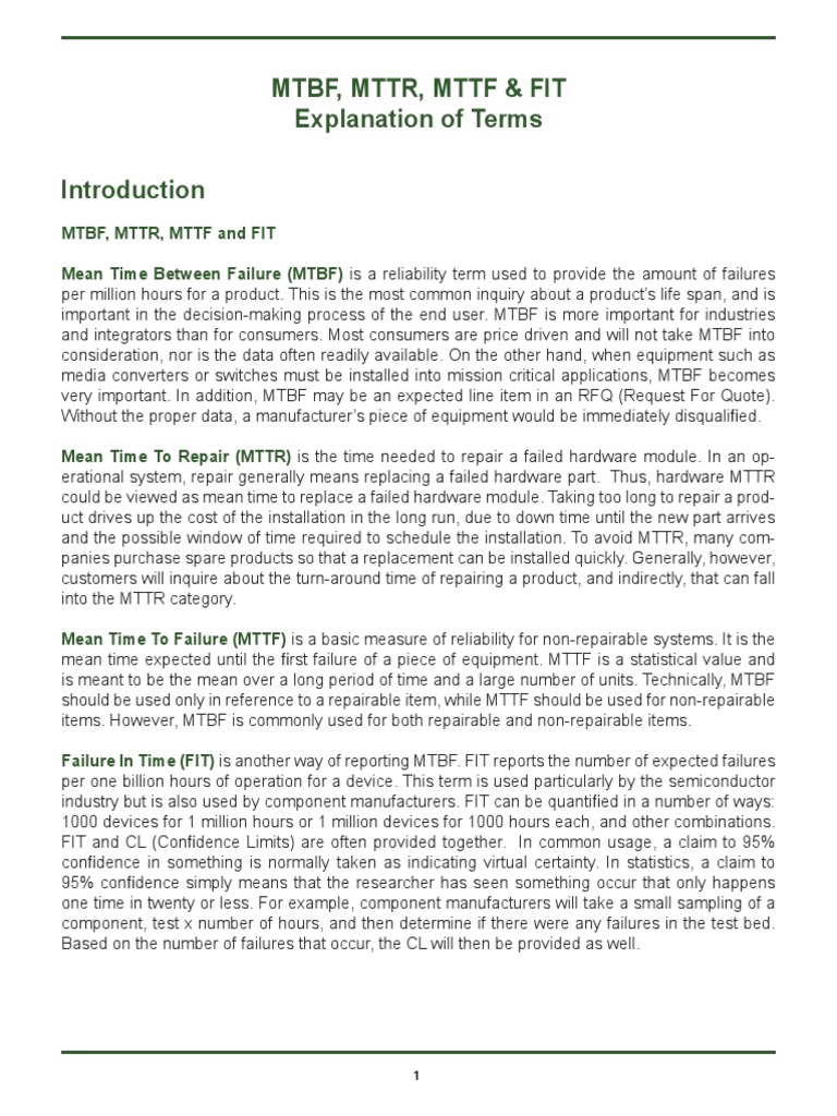 3162.Mtbf MTTF MTTR Fit Explanations | PDF | Reliability Engineering ...