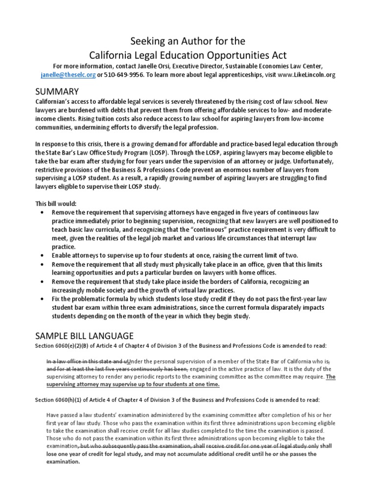 CA Legal Apprentice Bill Summary and Sample Language | PDF | Legal ...