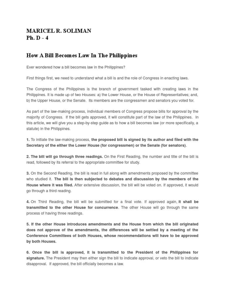 How Bills Become Law in the Philippines | PDF | Veto | Bill (Law)