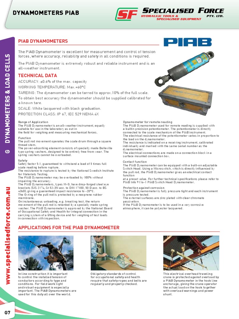 Piab Dynamometers Page G7 and G8 | PDF | Switch | Crane (Machine)