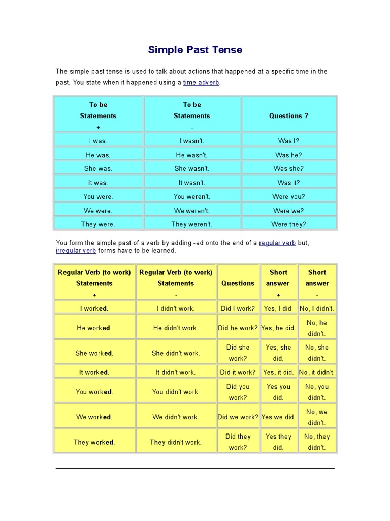 Simple Past Tense: Time Adverb | PDF