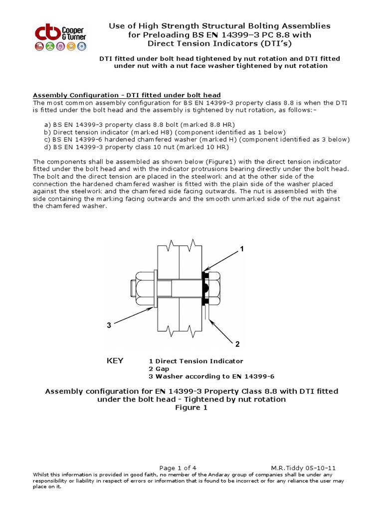 Use of en 14399-3 PC 8.8 With DTIs | PDF