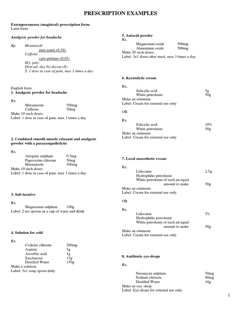 Prescription Examples | Analgesic | Drugs