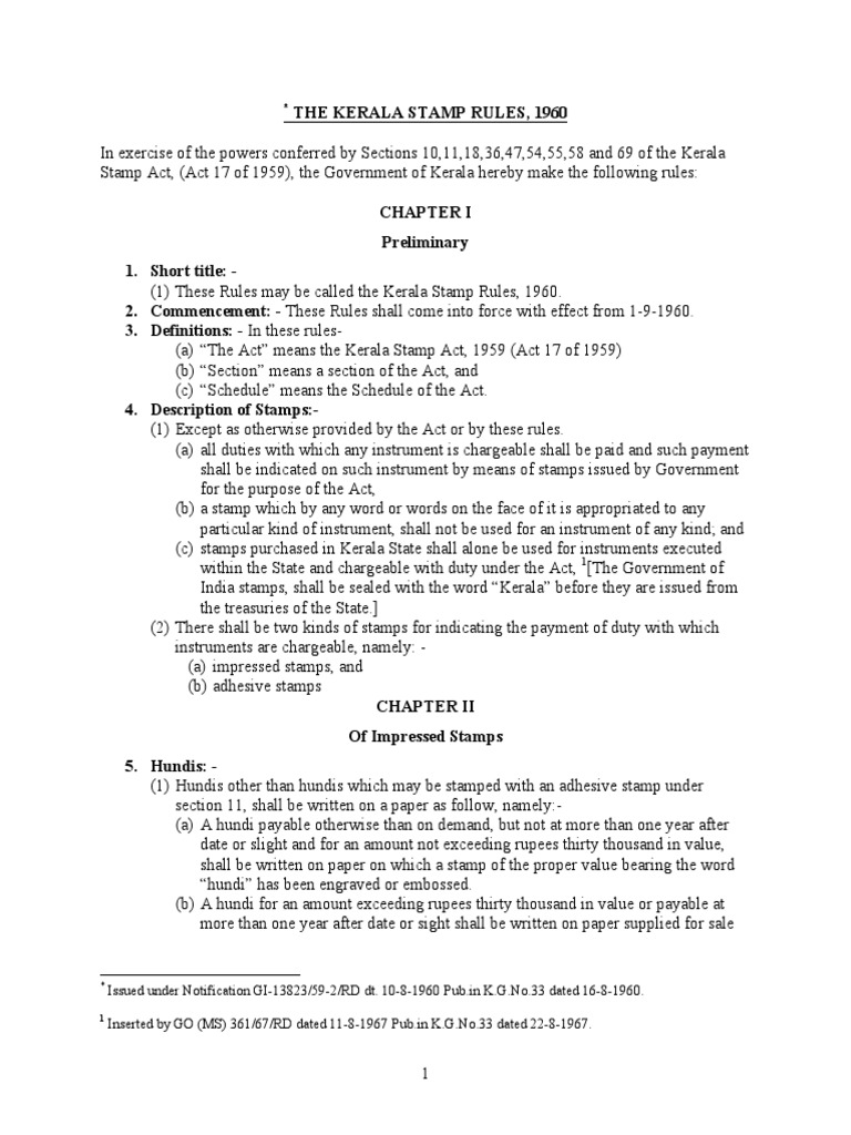 The Kerala Stamp Rules, 1960 | PDF | Postage Stamp | Deposition (Law)