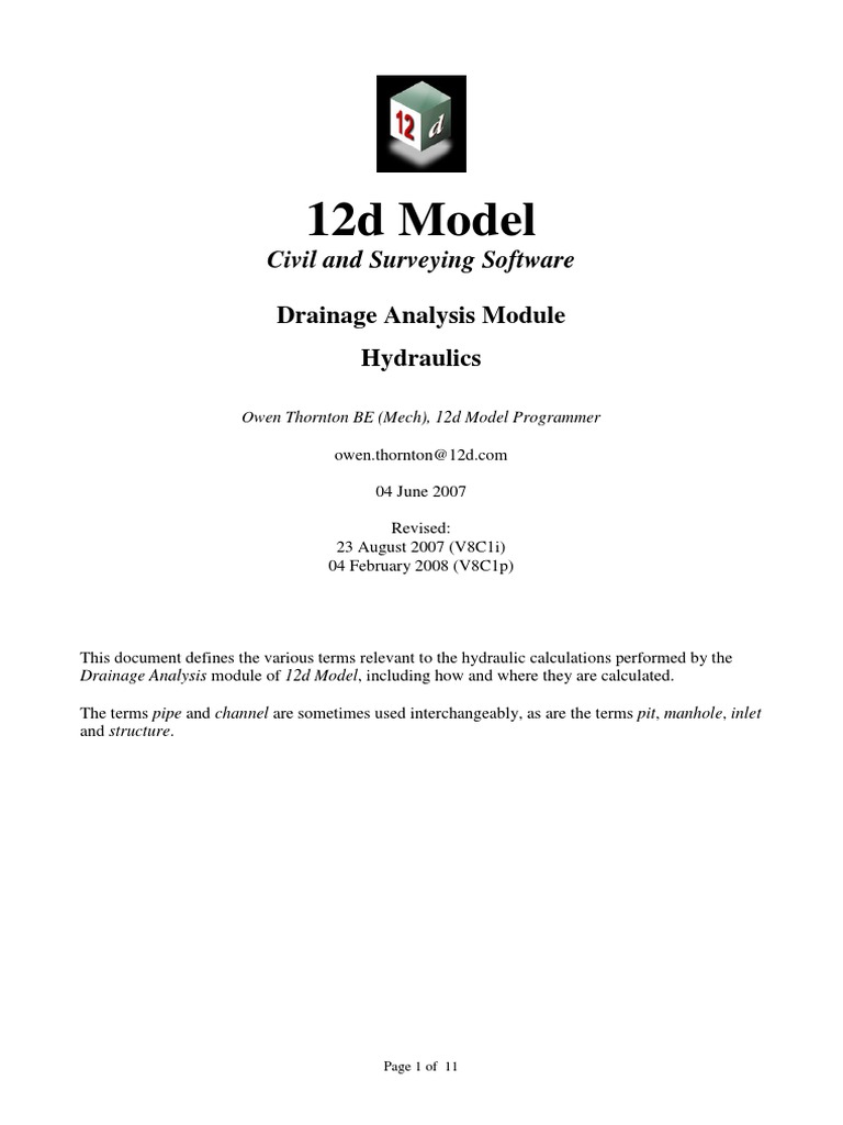 12d Drainage Analysis Hydraulics | PDF | Reynolds Number | Hydrology