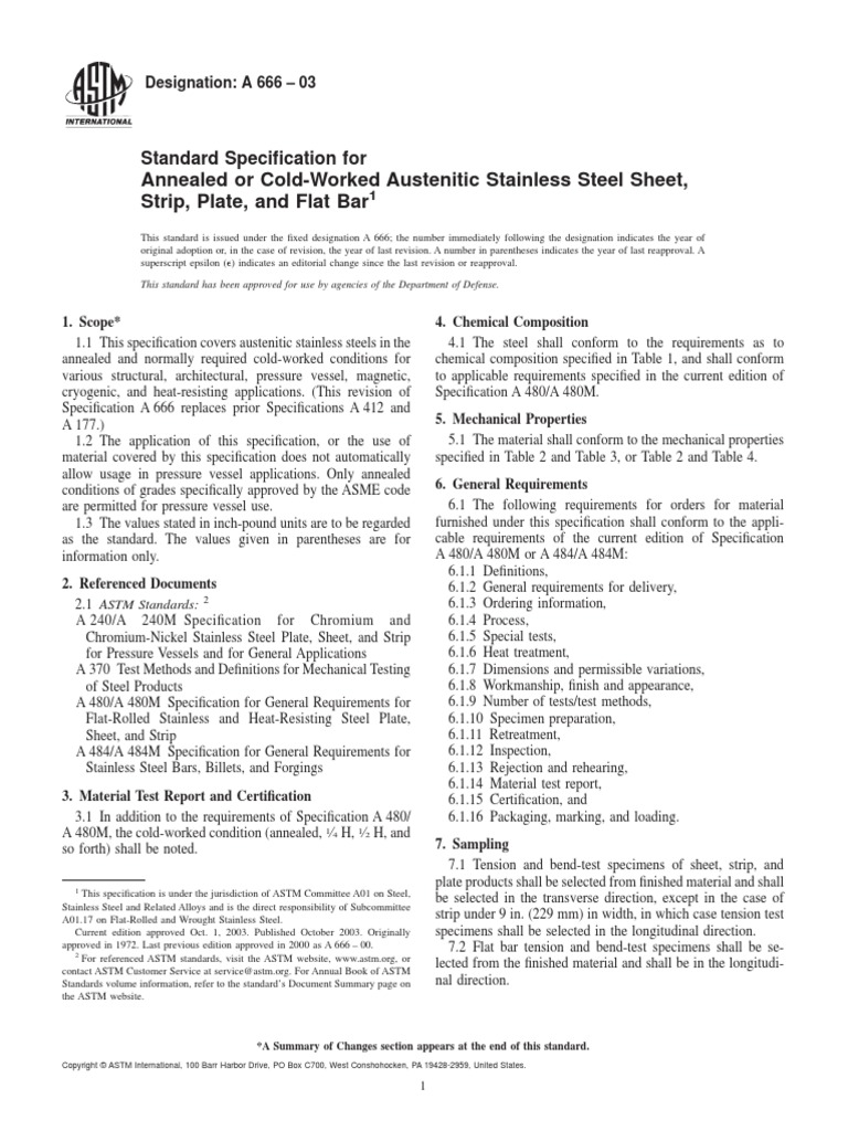 Astm A 666 | Specification (Technical Standard) | Stainless Steel