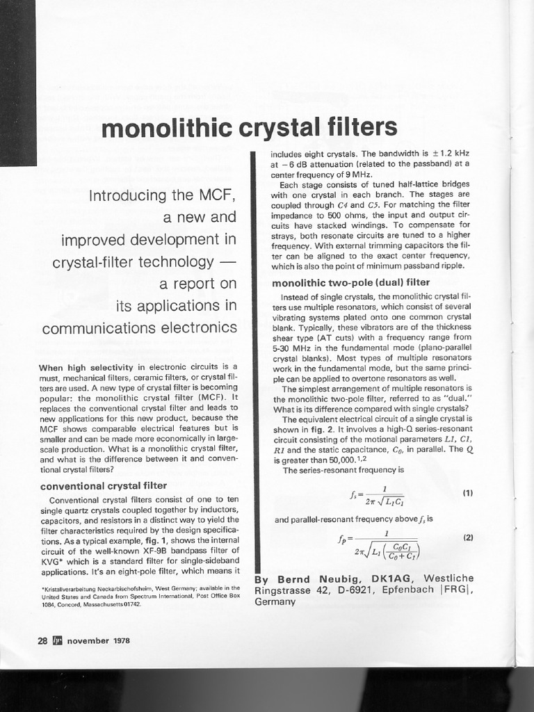 Monolitic Crystal Filters PDF | PDF