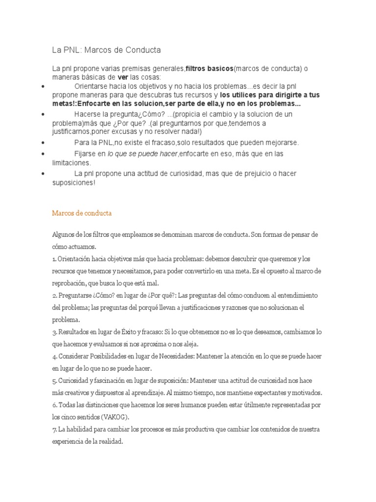 La PNL Marcos de Conducta | PDF