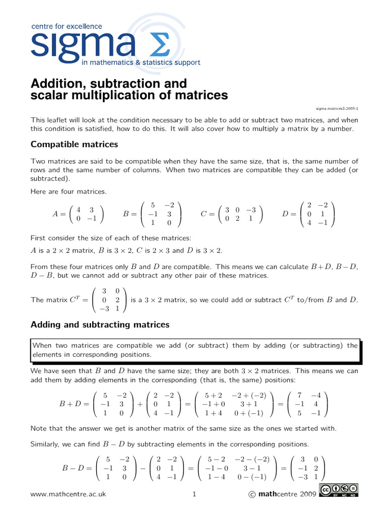 Sigma Matrices3 2009 1 | PDF | Matrix (Mathematics) | Multiplication