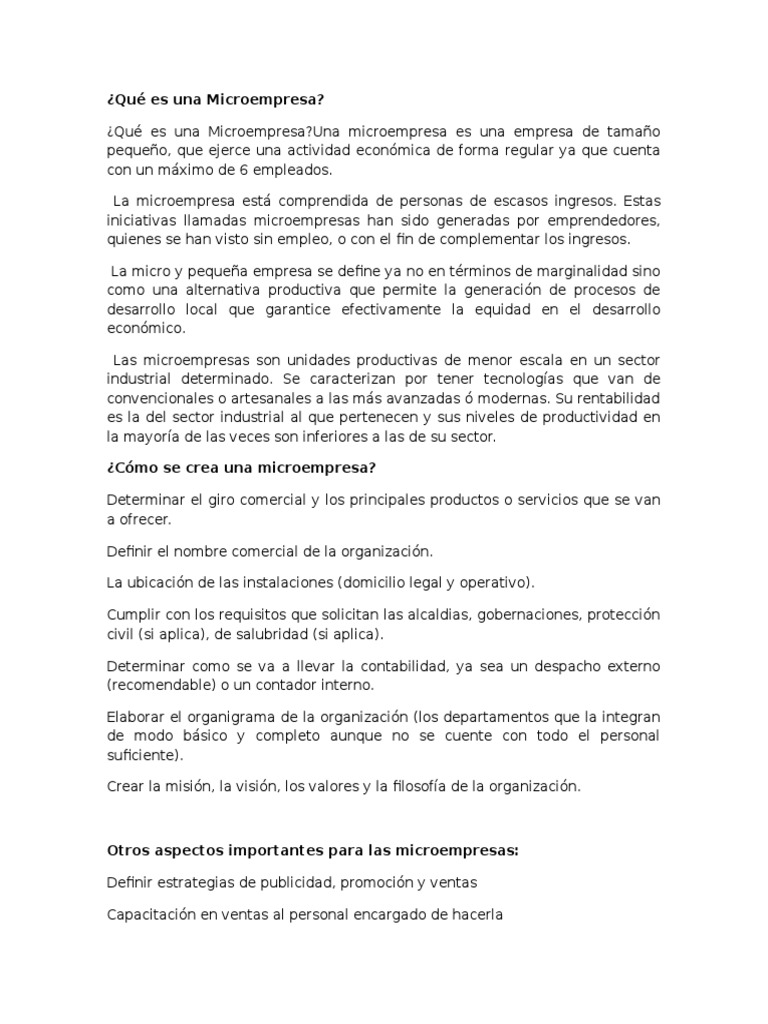 Qué Es Una Microempresa | PDF | Iniciativa empresarial | Mercado (economía)