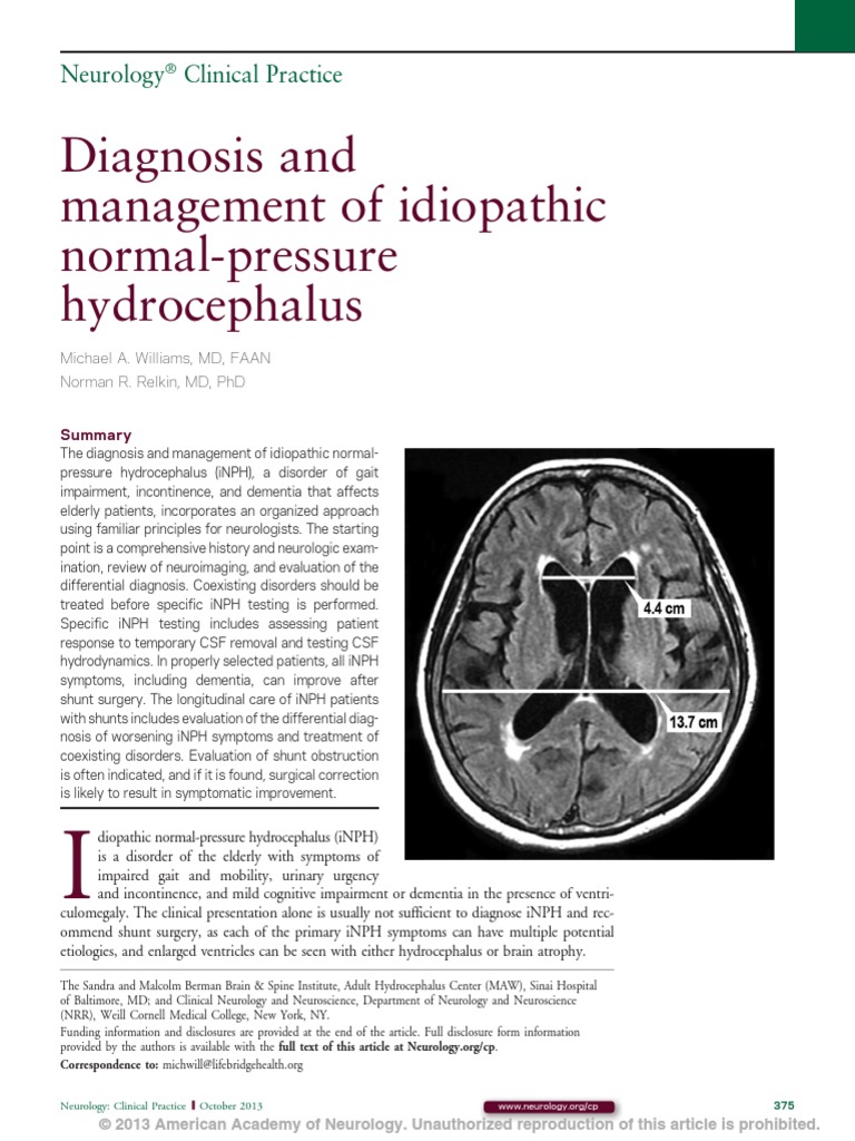 Diagnosis and Management of Idiopathic Normal-pressure Hydrocephalus ...