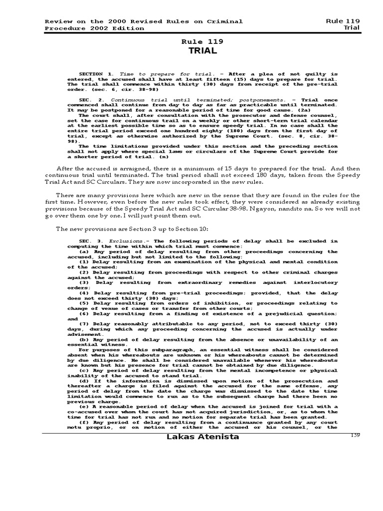 Rule 119 Trial | PDF | Continuance | Prosecutor