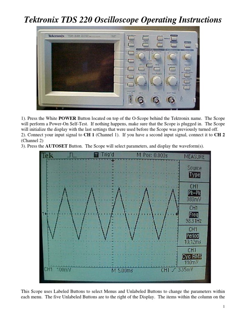 Tektronix TDS 220 User Instructions For Scope | PDF | Menu (Computing ...