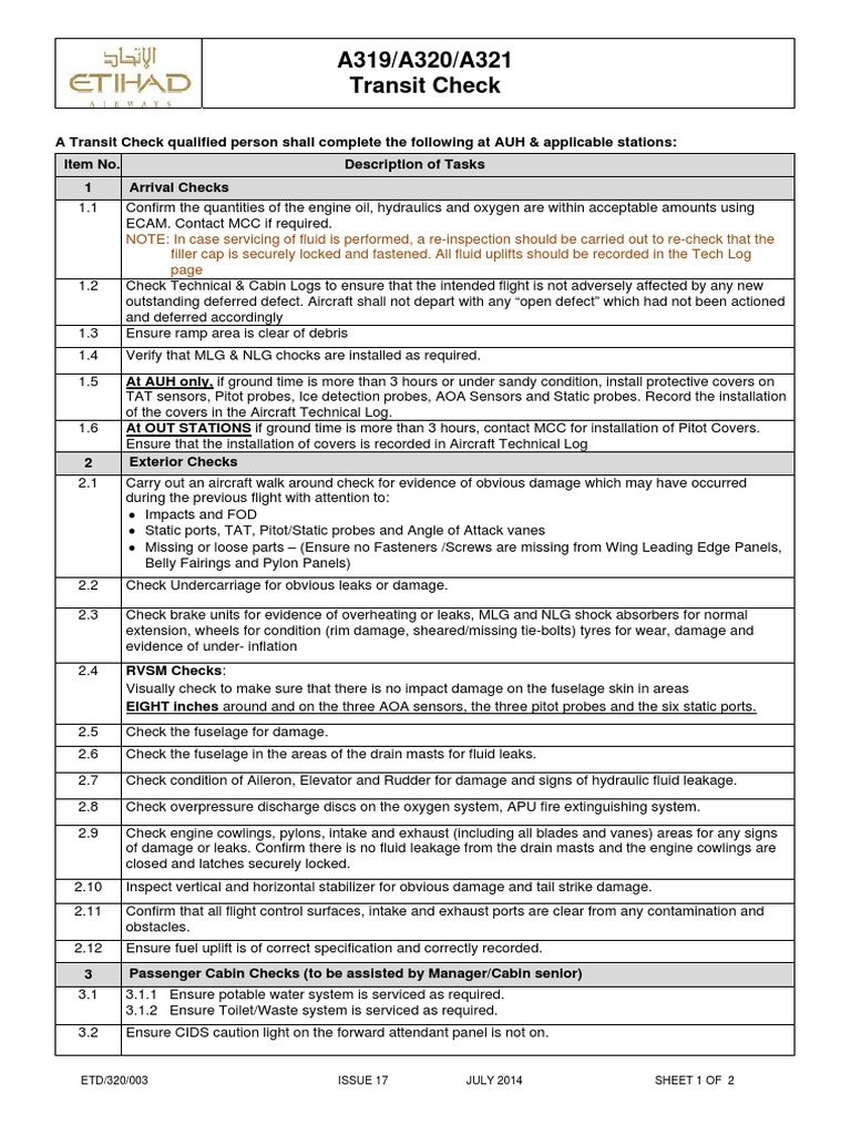 A319/A320/A321 Transit Check | PDF | Industries | Aviation