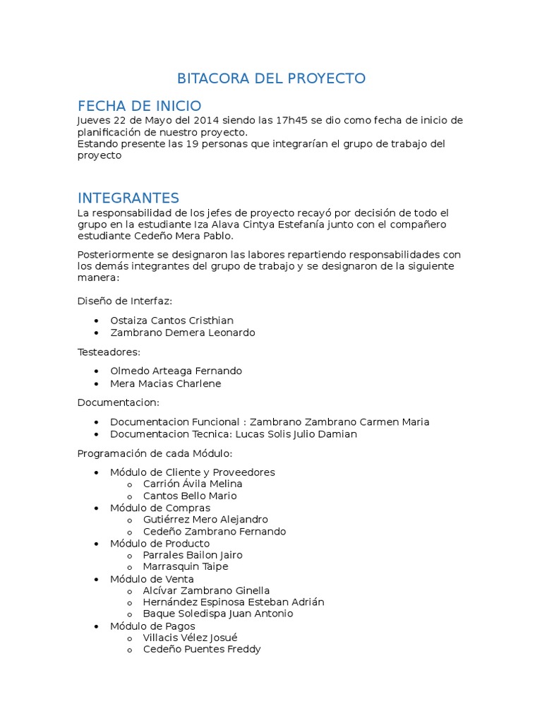 BITACORA de Proyecto - Ejemplo | PDF | Software | Diseño