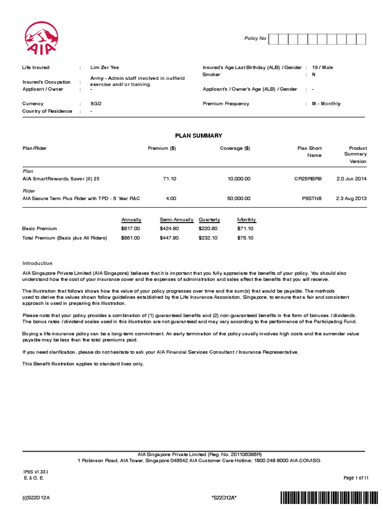 AIA SmartRewards Saver (II) 55345 20140824113002 CR25RBR9 | PDF | Life ...
