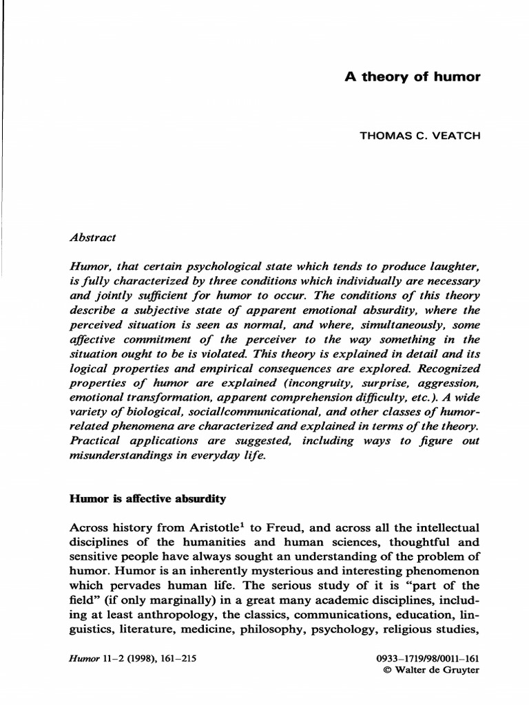 Thomas VEATCH A Theory of Humor | PDF | Humour | Perception