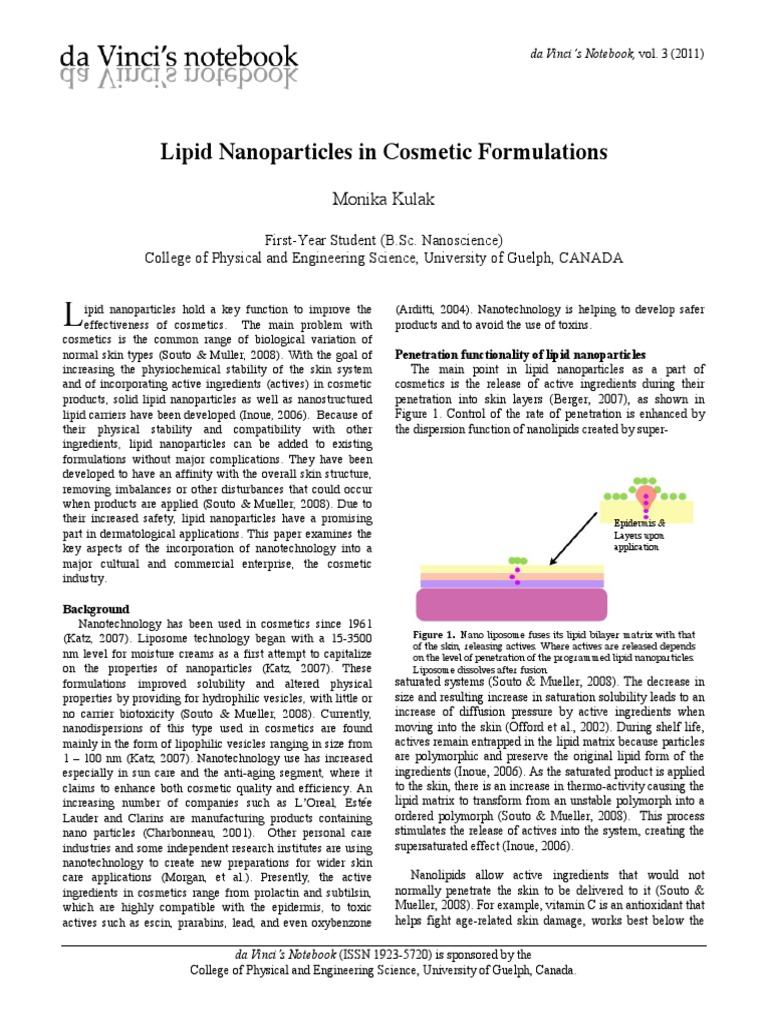 Lipid Nanoparticle in Cosmetics Formulation | Nanoparticle | Sunscreen