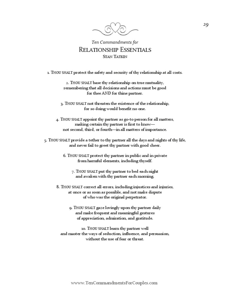 Ten Commandments For Relationships | PDF | Therapy | Behavioural Sciences