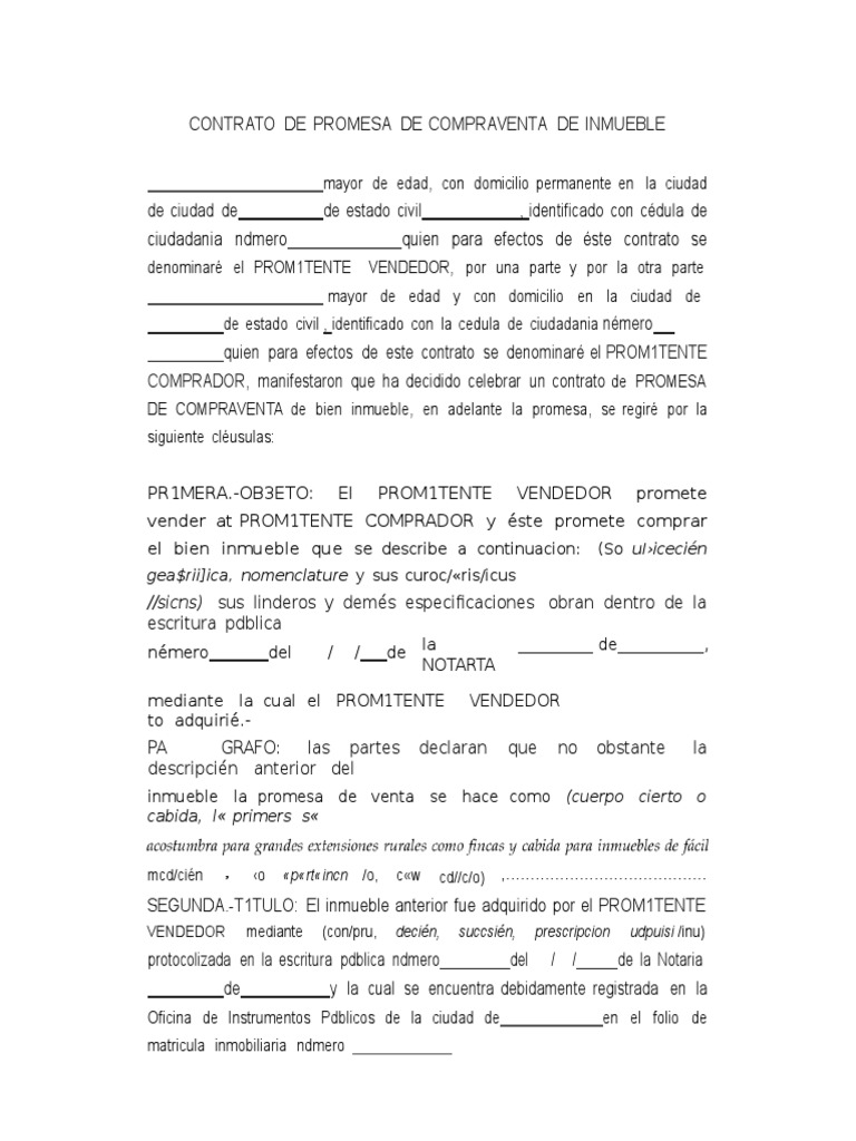 Modelo De Contrato De Compraventa De Inmueble En Word