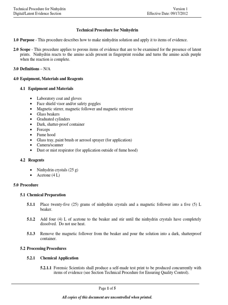 Ninhydrin | PDF | Fingerprint | Forensic Science