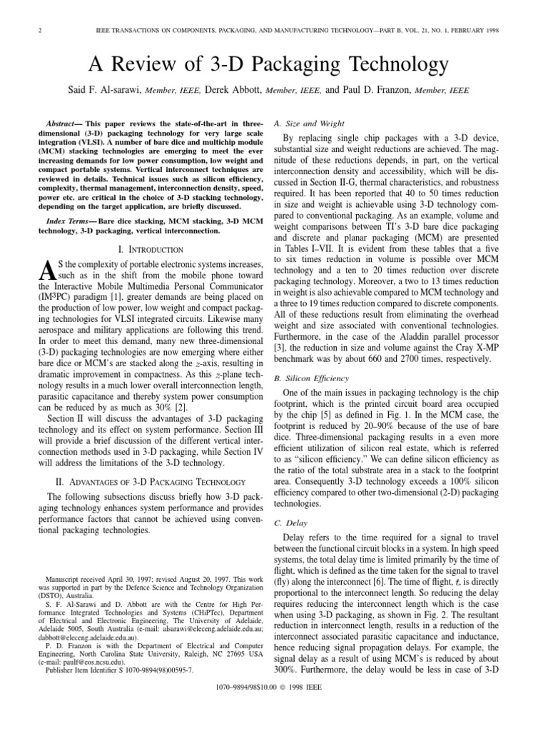 A Review of 3-D Packaging Technology | PDF | Integrated Circuit ...