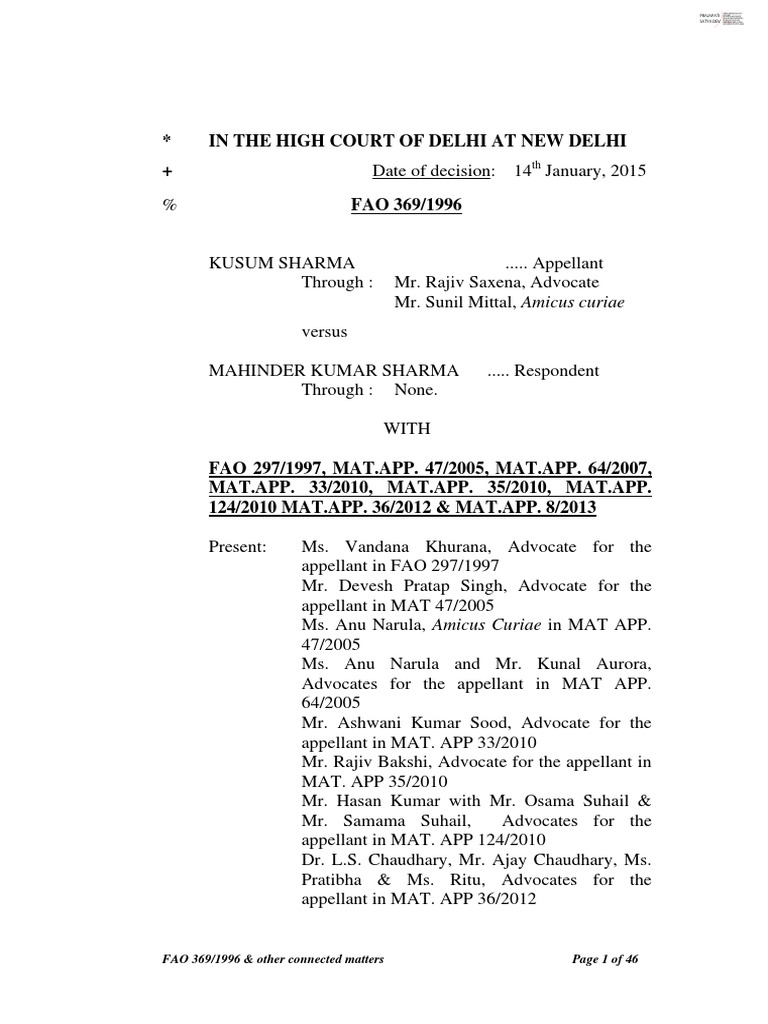 Kusum Sharma Versus Mahinder Kumar Sharma | PDF | Expense | Witness