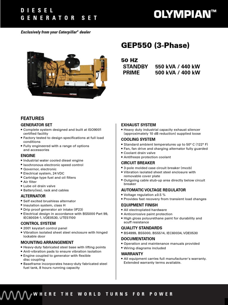 Ficha Gerador Olympian GEP550 | Coolant | Radiator