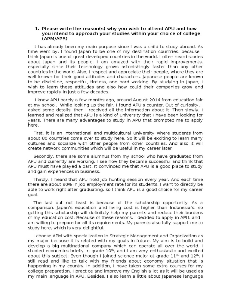 Apu Essay | PDF | Tuition Payments | Japan