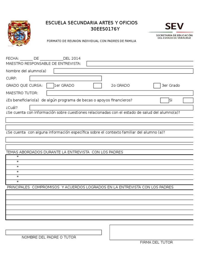 Formato de Reunion Individual Con Padres de Familia | PDF | Aprendizaje ...