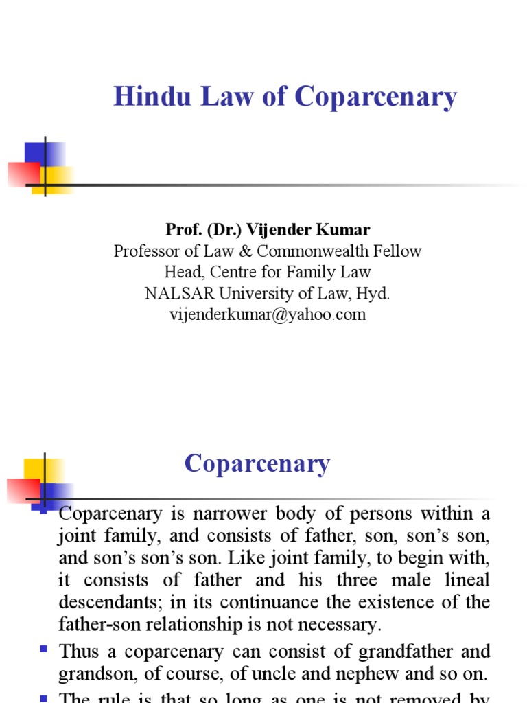 2 - Hindu Law of Coparcenary | PDF | Concurrent Estate | Private Law