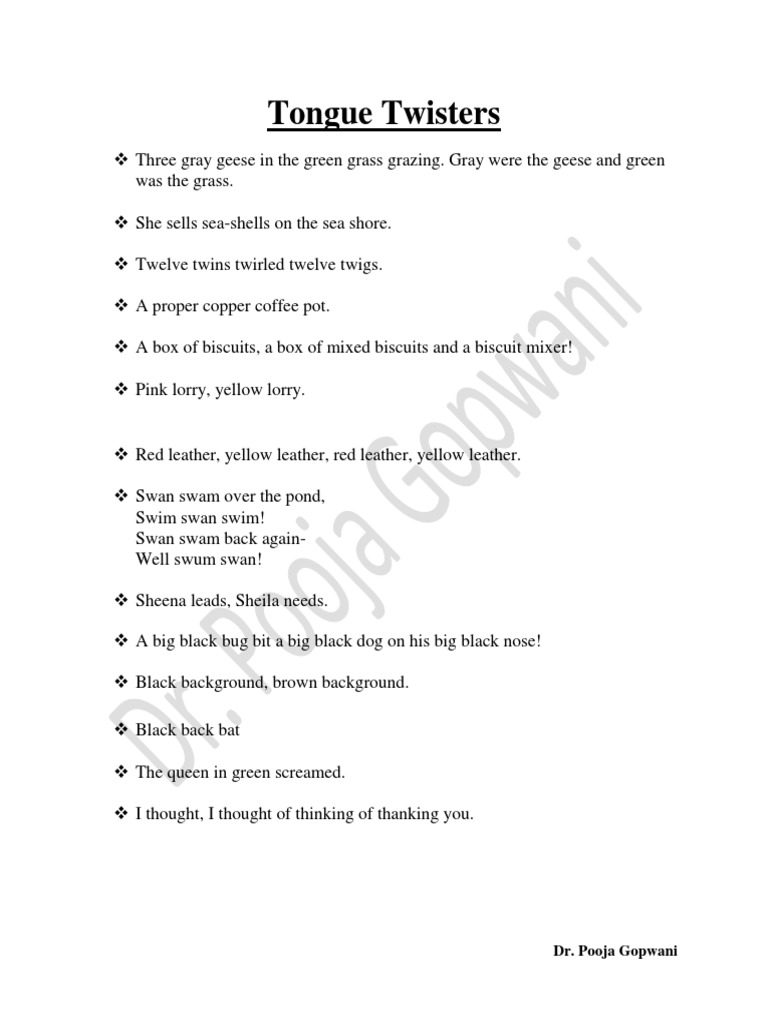 Tongue Twisters: Dr. Pooja Gopwani | PDF