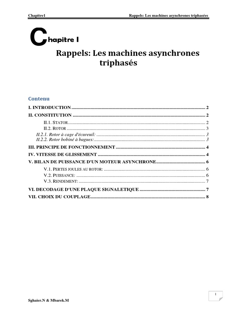 Chapitre 1 Rappels Les Machines Asynchrones Triphasees | PDF ...