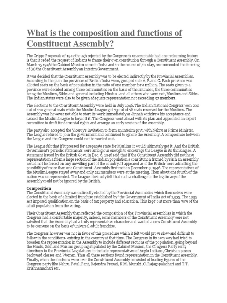 What Is The Composition and Functions of Constituent Assembly | PDF ...