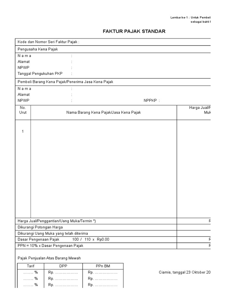 Form Faktur Pajak Standar | PDF