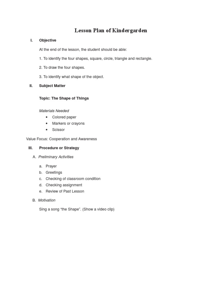 Lesson Plan of Kinder | PDF | Art