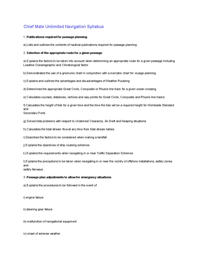 Chief Mate Unlimited Navigation Syllabus | PDF | Navigation | Naval ...