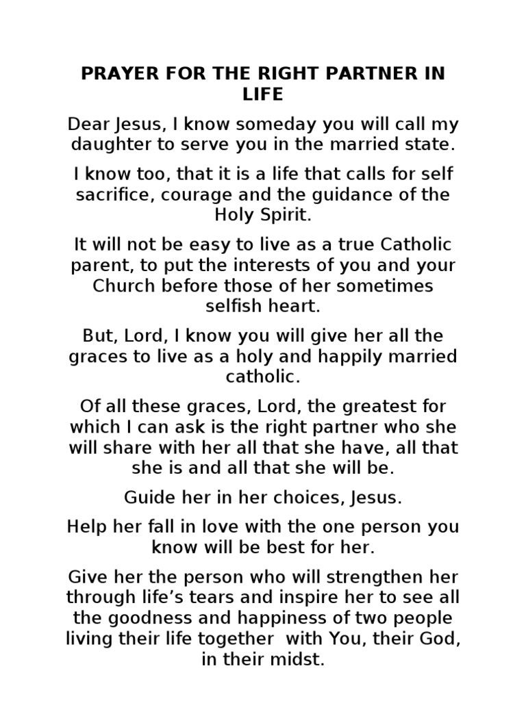 Prayer For The Right Partner in Life | PDF | Grace In Christianity | Jesus