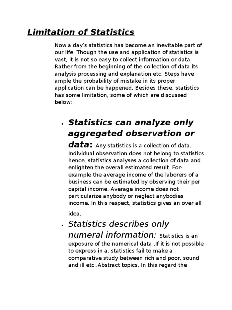 Limitation of Statistics | Observation | Statistics