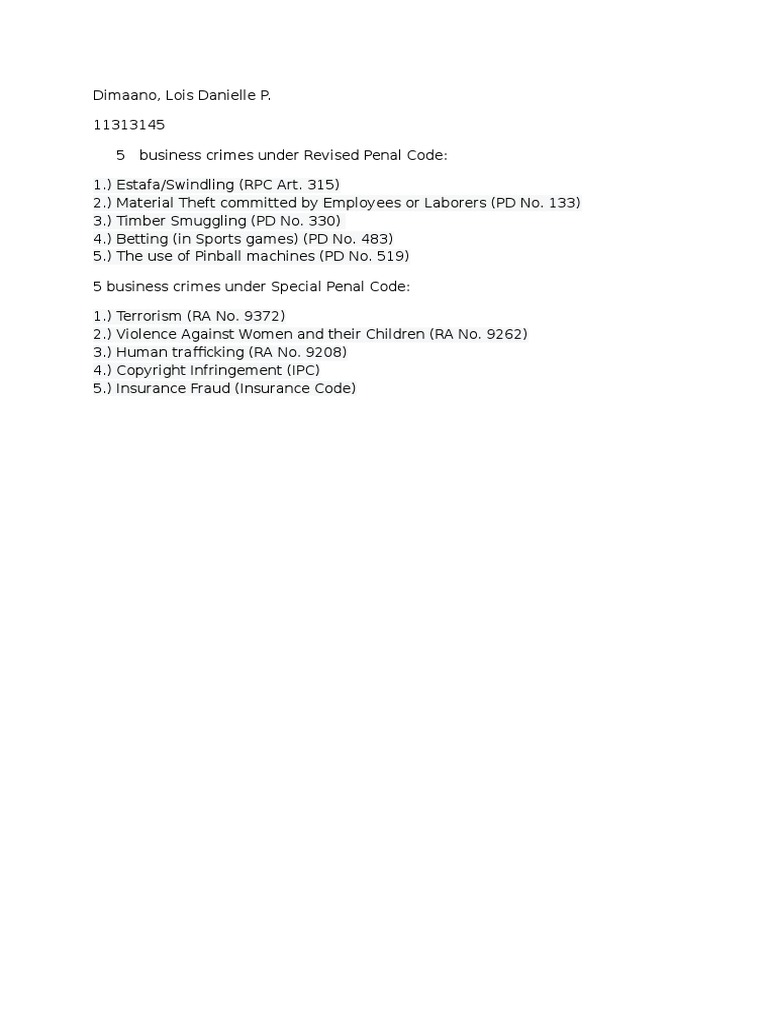 Revised Penal Code and Special Penal Code | PDF