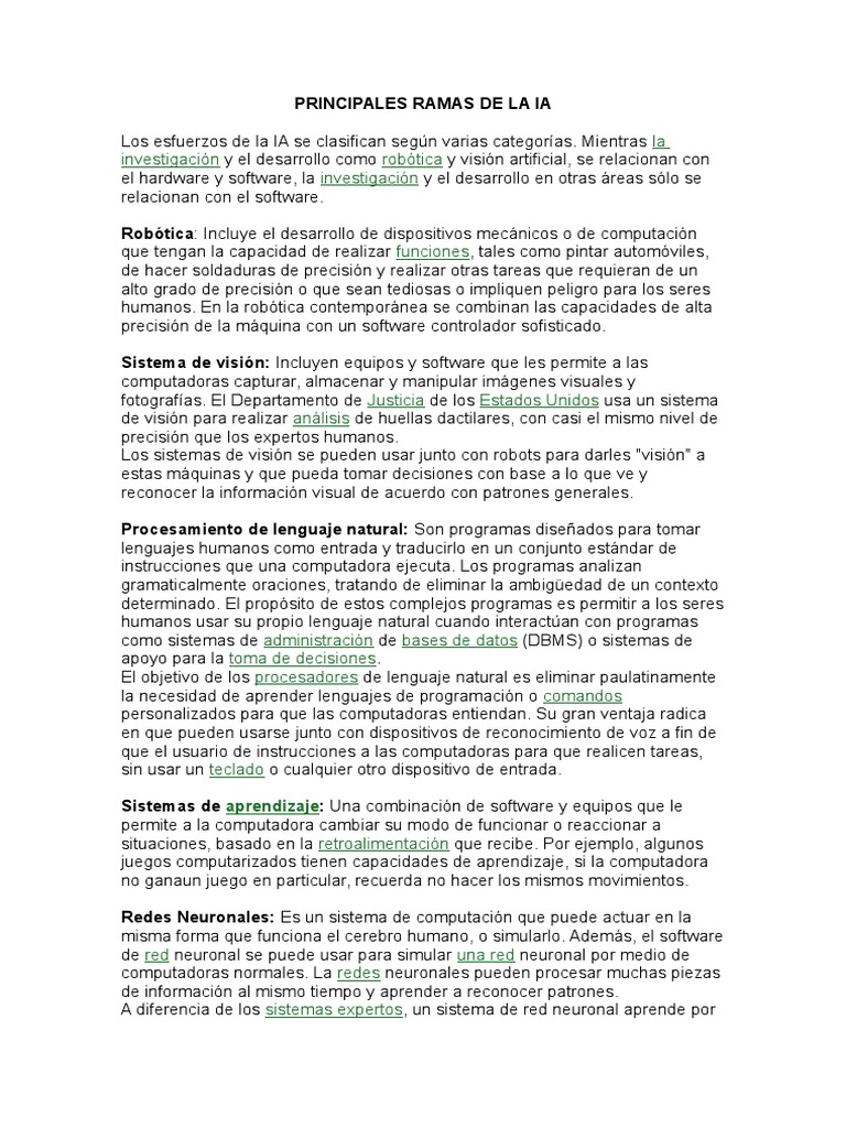 Principales Ramas de La Ia | PDF | Inteligencia artificial ...