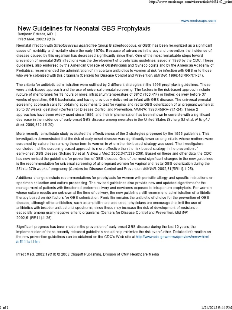 New Guidelines For Neonatal GBS Prophylaxis: Benjamin Estrada, MD ...