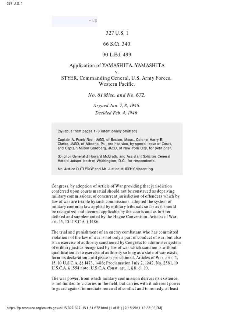327 U.S. 1 66 S.Ct. 340 90 L.Ed. 499 Application of YAMASHITA ...