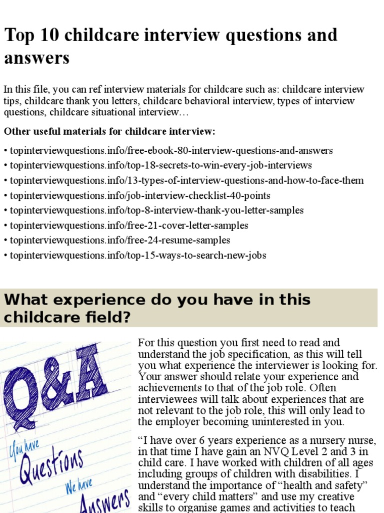 Top 10 Childcare Interview Questions and Answers | PDF | Interview ...